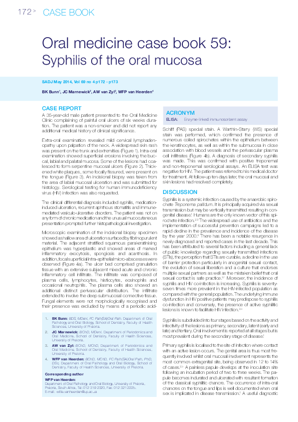 (PDF) Oral medicine case book 59: syphilis of the oral mucosa