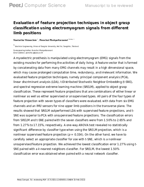 (PDF) Peer Review #3 of "Evaluation of feature projection techniques in object grasp ...