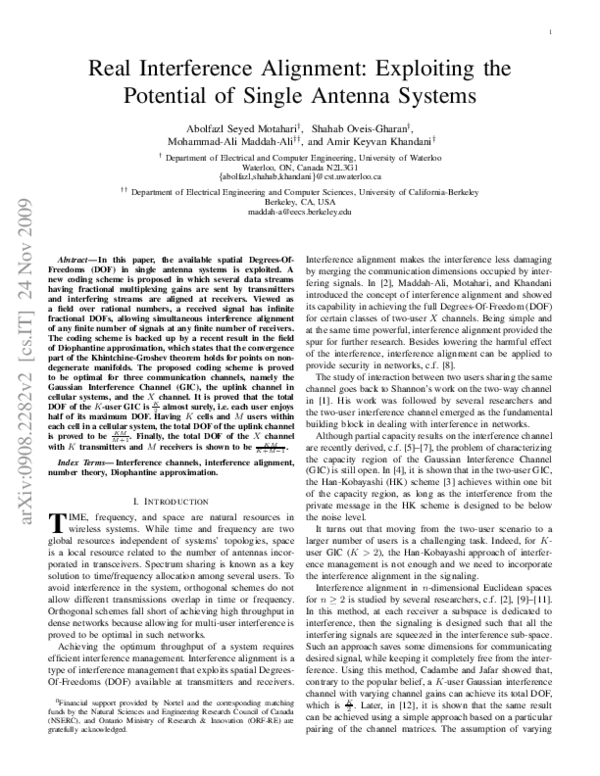 (PDF) Interference Alignment in Single Antenna Systems