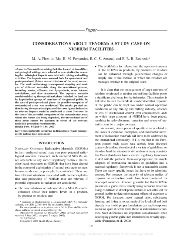 (PDF) Considerations About Tenorm: A Study Case on Niobium Facilities