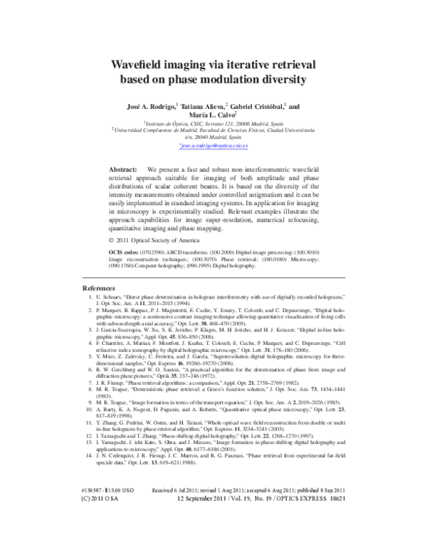(PDF) Wavefield imaging via iterative retrieval based on phase modulation diversity | TATIANA ...