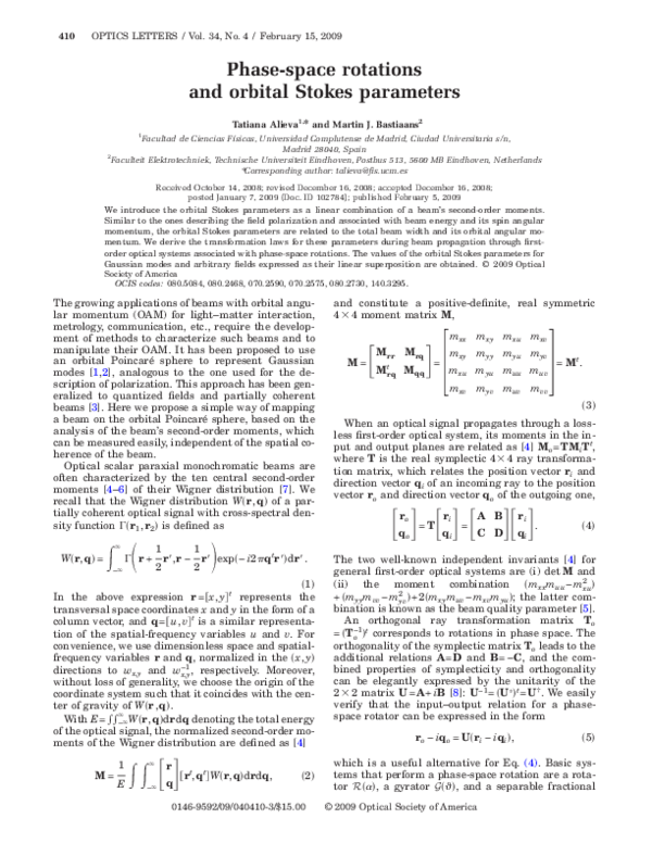 (PDF) Phase-space rotations and orbital Stokes parameters