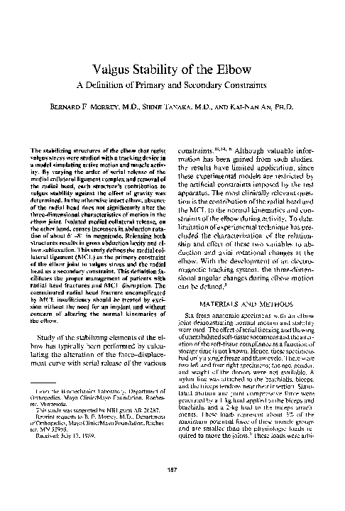 (PDF) Valgus Stability of the Elbow