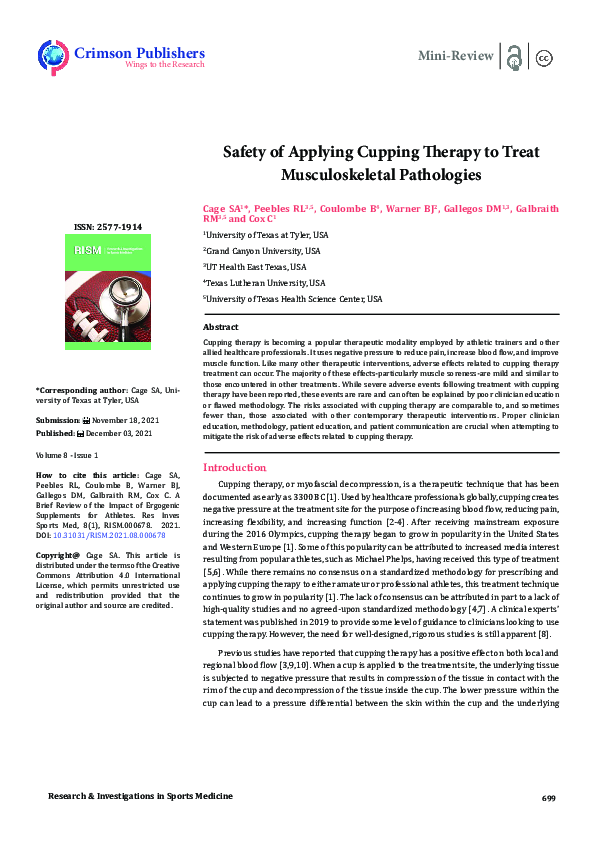 (PDF) Safety of Applying Cupping Therapy to Treat Musculoskeletal ...