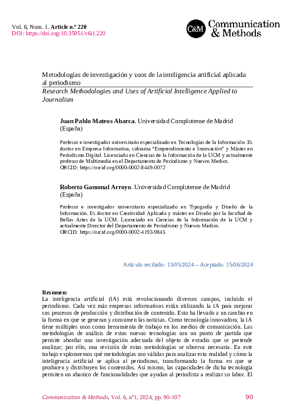 (PDF) Metodologías de investigación y usos de la inteligencia artificial aplicada al periodismo ...