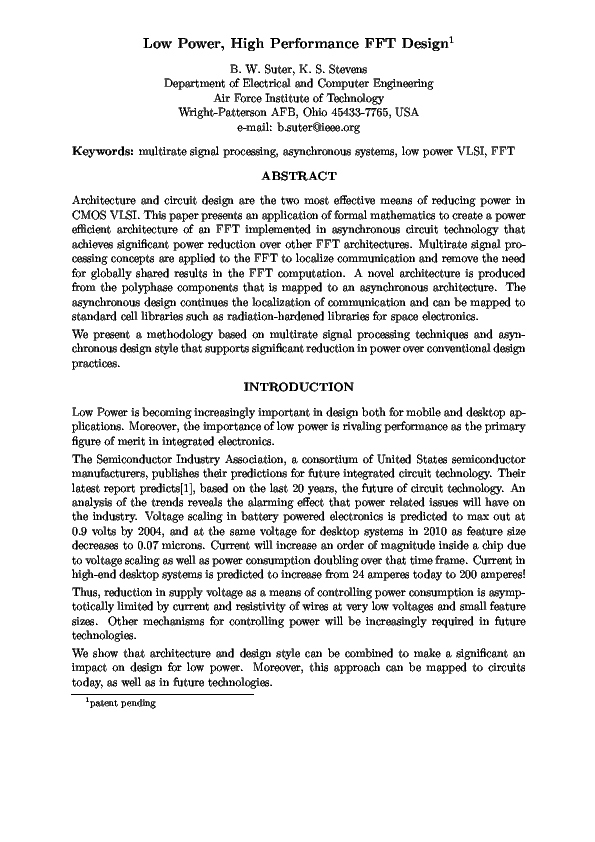 Pdf Low Power High Performance Fft Design