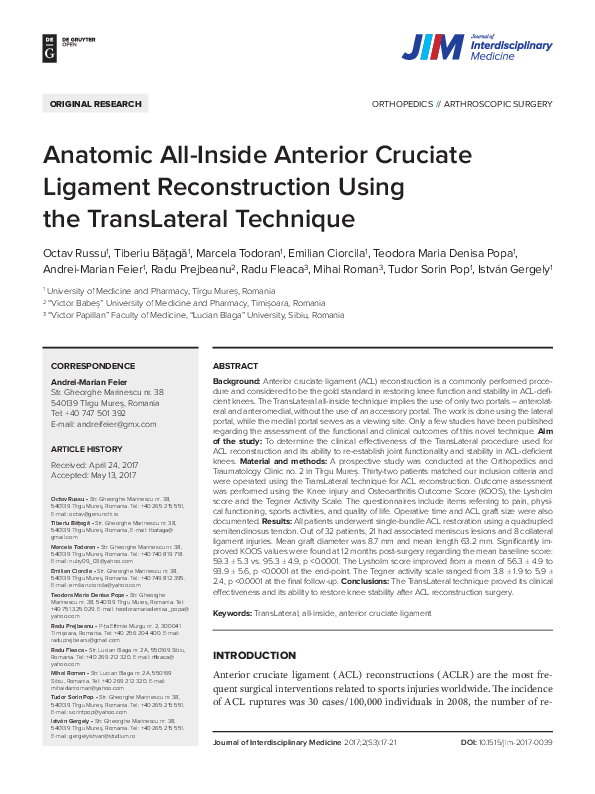 (PDF) Anatomic All-Inside Anterior Cruciate Ligament Reconstruction ... (PDF) Anatomic All-Inside Anterior Cruciate Ligament Reconstruction ...