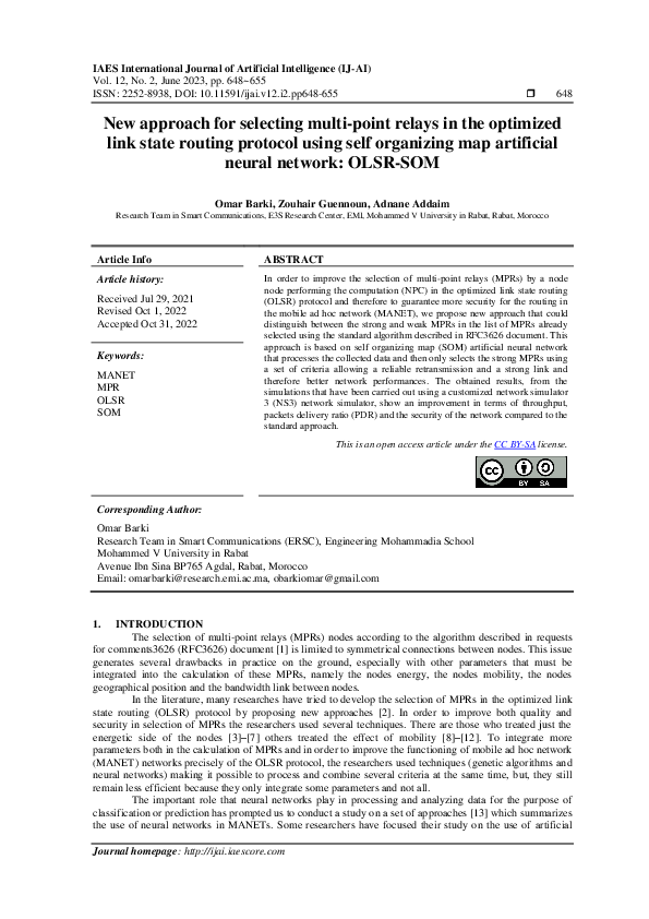 Pdf New Approach For Selecting Multi Point Relays In The Optimized