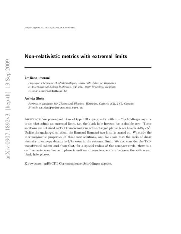(PDF) Non-relativistic metrics with extremal limits