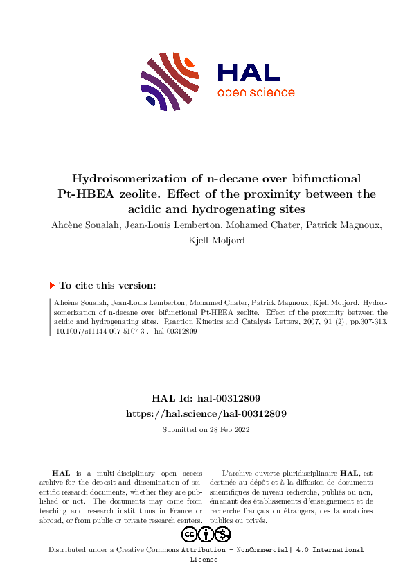 (PDF) Bifunctional catalytic isomerization of n-decane over PtHBEA ...