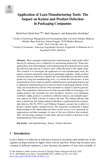 (PDF) Application of Lean Manufacturing Tools: The Impact on Kaizen and ...