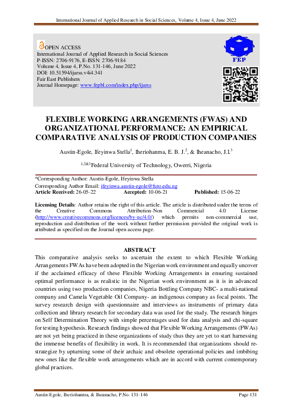 (PDF) FLEXIBLE WORKING ARRANGEMENTS (FWAS) AND ORGANIZATIONAL ...