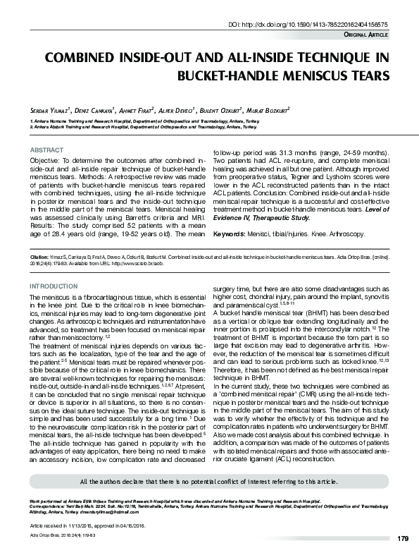 (PDF) Combined Inside-Out and All-Inside Technique in Bucket-Handle Meniscus Tears
