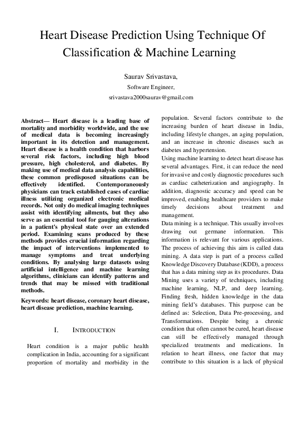 (PDF) Heart Disease Prediction Using Technique Of Classification & Machine Learning