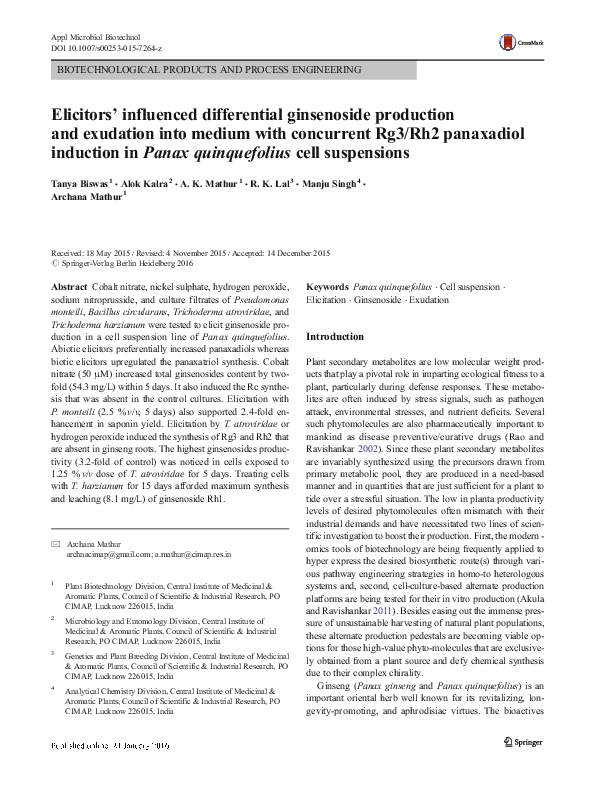 (PDF) Elicitors’ influenced differential ginsenoside production and ...