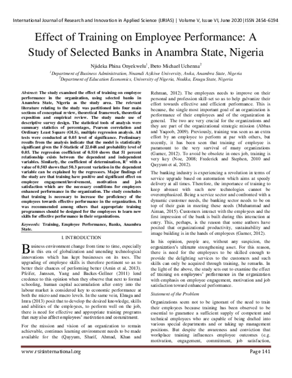 (PDF) Effect of Training on Employee Performance: A Study of Selected Banks in Anambra State ...