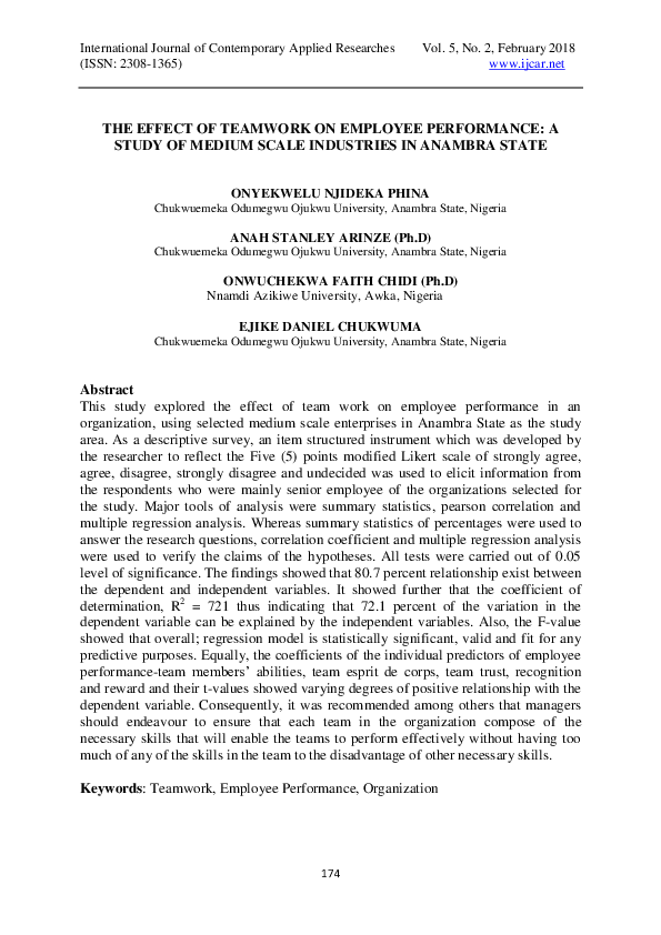 (PDF) THE EFFECT OF TEAMWORK ON EMPLOYEE PERFORMANCE: A STUDY OF MEDIUM ...