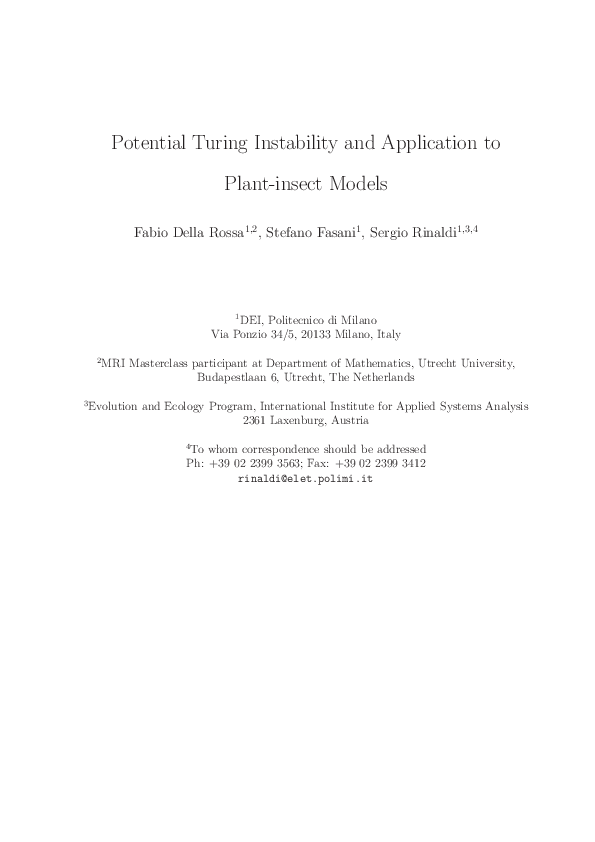 (PDF) Potential Turing instability and application to plant–insect models