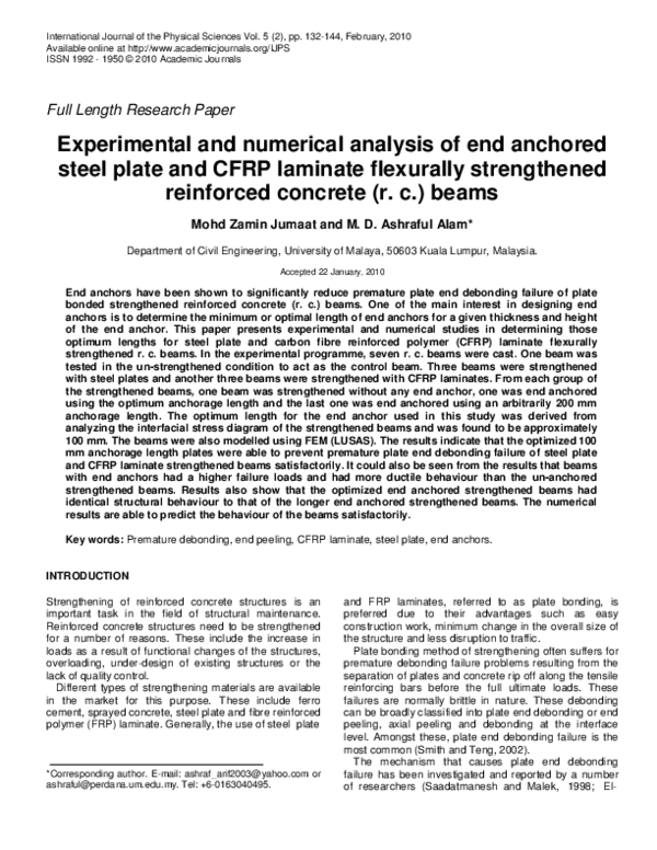 (PDF) Experimental and numerical analysis of end anchored steel plate and CFRP laminate ...