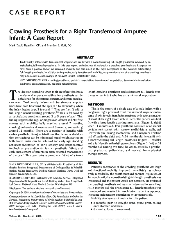 (PDF) Crawling Prosthesis for a Right Transfemoral Amputee Infant: A ...