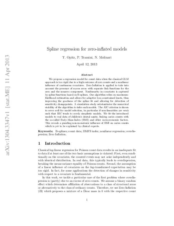 (PDF) Spline regression for zero-inflated models