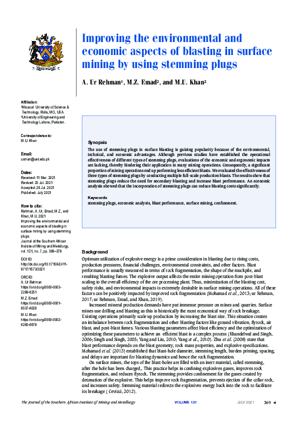 (PDF) Improving the environmental and economic aspects of blasting in ...