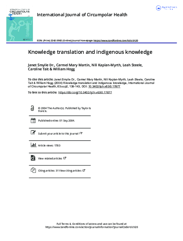 (PDF) Knowledge translation and indigenous knowledge