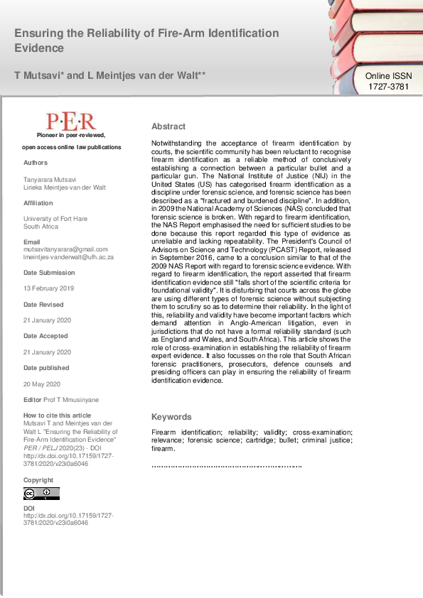 (PDF) Ensuring the Reliability of Fire-Arm Identification Evidence