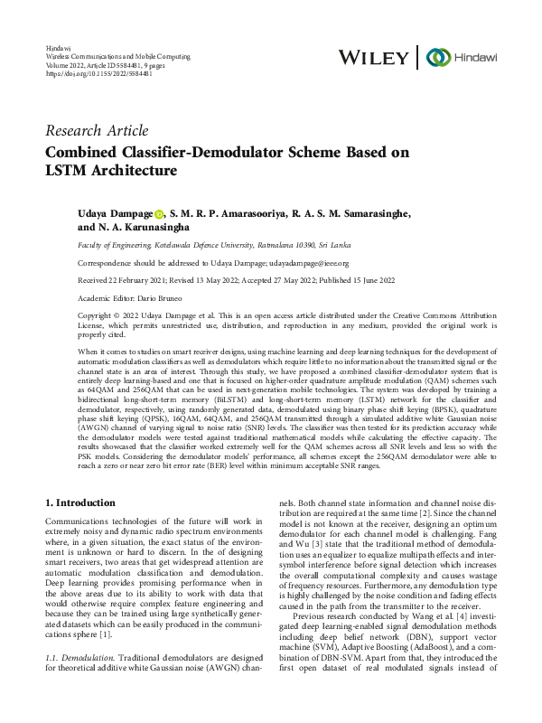 (PDF) Combined Classifier-Demodulator Scheme Based on LSTM Architecture