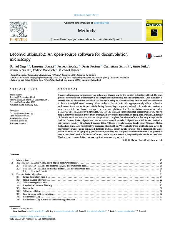 (PDF) DeconvolutionLab2: An open-source software for deconvolution microscopy
