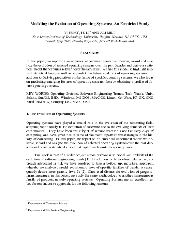 (PDF) Modeling the evolution of operating systems: An empirical study