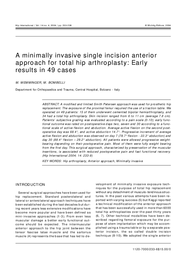 (PDF) Minimally Invasive Single-Incision Anterior Approach for Total ...