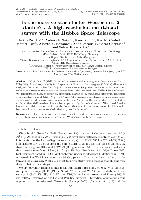 (PDF) Is the massive star cluster Westerlund 2 double? - A high ...