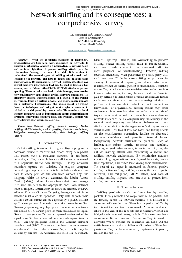 (PDF) Network sniffing and its consequences: a comprehensive survey