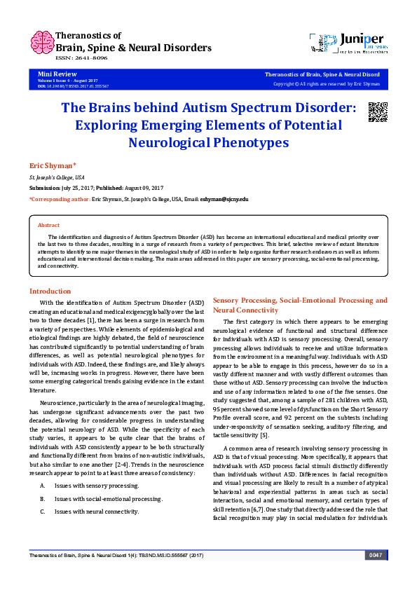 (PDF) The Brains behind Autism Spectrum Disorder: Exploring Emerging ...