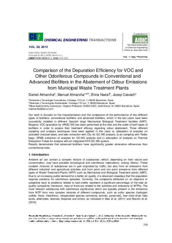(PDF) Comparison of the Depuration Efficiency for VOC and Other ...