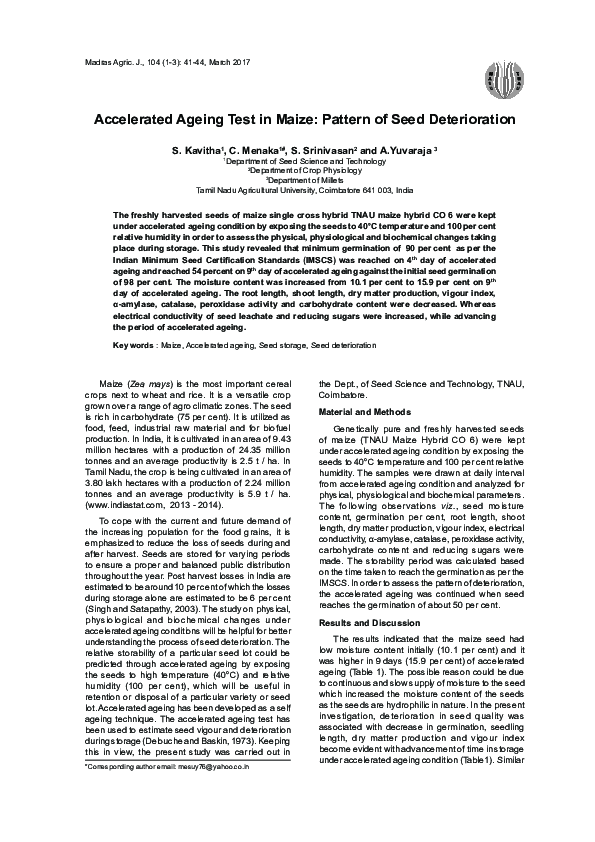 (PDF) Accelerated Ageing Test in Maize: Pattern of Seed Deterioration