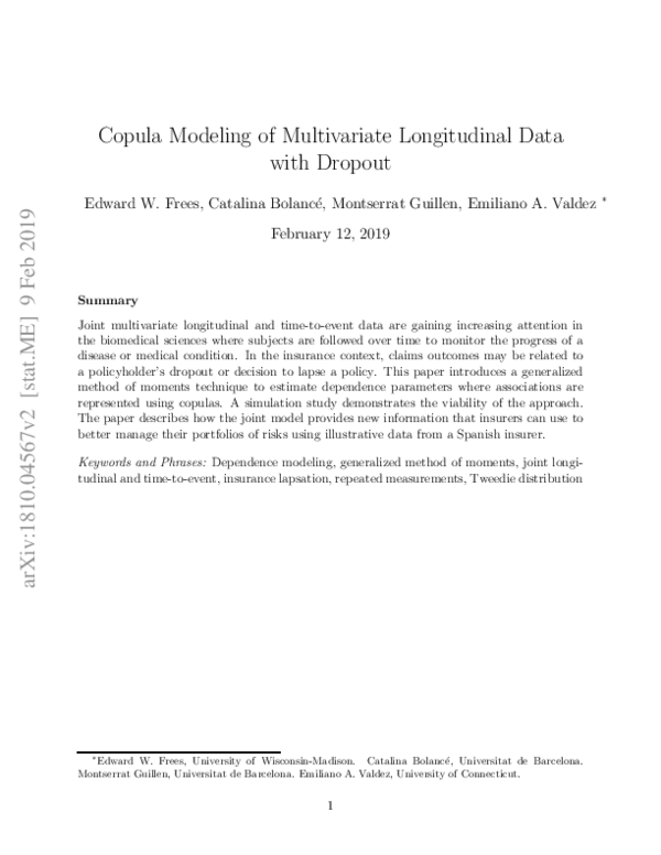 (PDF) Copula Modeling of Multivariate Longitudinal Data with Dropout