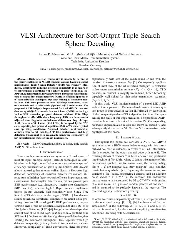 (PDF) VLSI architecture for soft-output tuple search sphere decoding