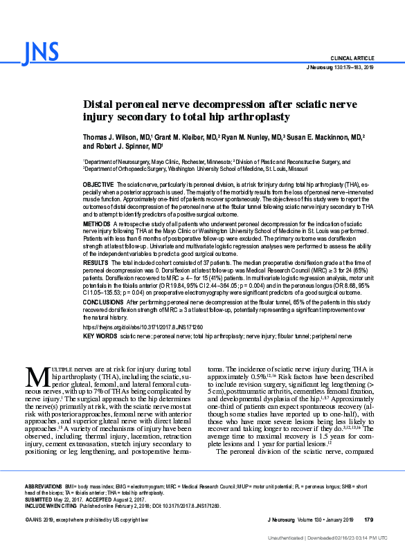 (PDF) Distal peroneal nerve decompression after sciatic nerve injury ...
