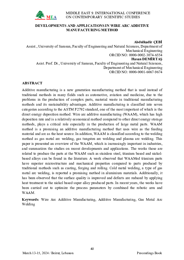 Pdf Developments And Applications In Wire Arc Additive Manufacturing Method
