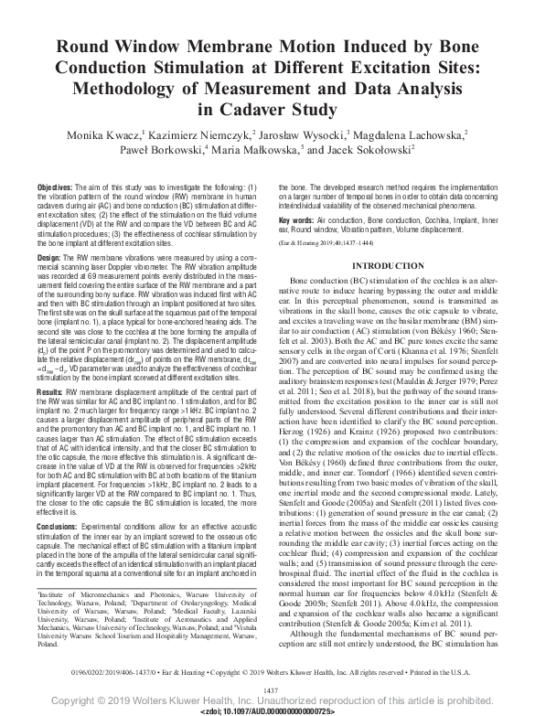 (PDF) Round Window Membrane Motion Induced by Bone Conduction ...