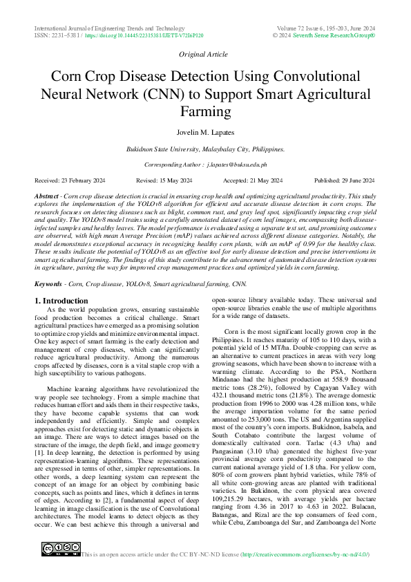 Pdf Corn Crop Disease Detection Using Convolutional Neural Network
