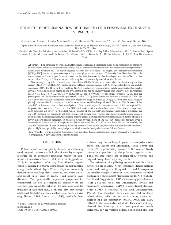 (PDF) Structure Determination of Trimethylsulfoxonium-Exchanged Vermiculite