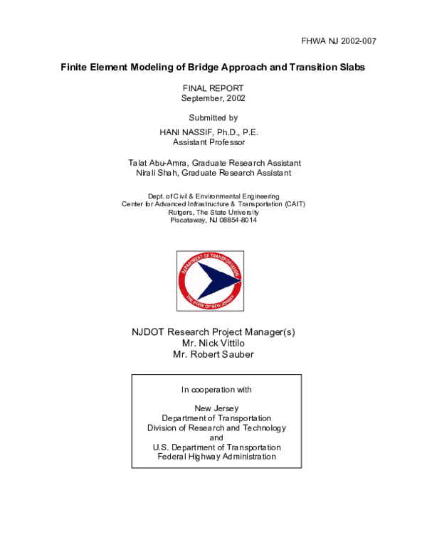 Pdf Finite Element Modeling Of Bridge Approach And Transition Slabs