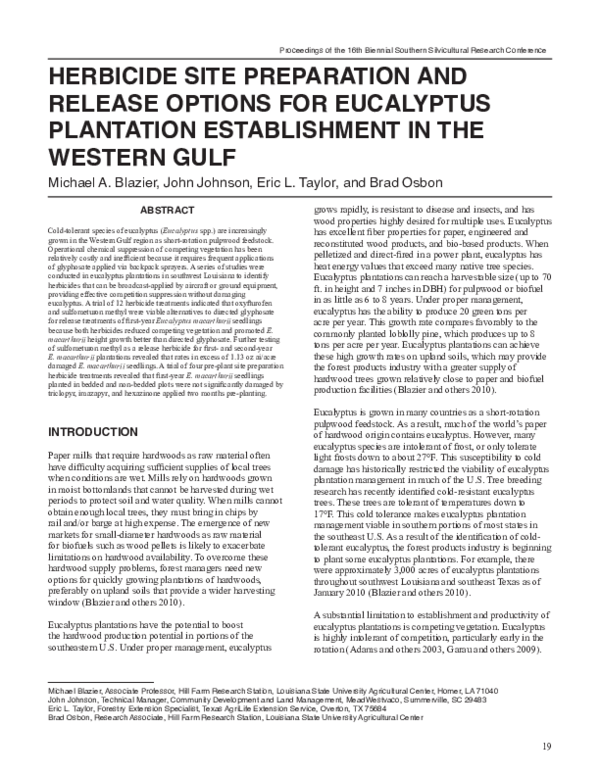 (PDF) Herbicide site preparation and release options for eucalyptus ...