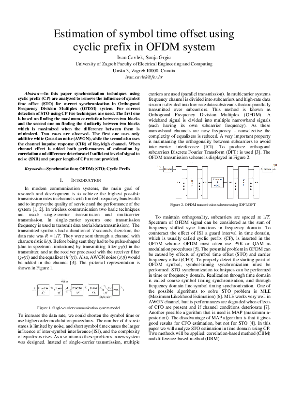 (PDF) Estimation of symbol time offset using cyclic prefix in OFDM system