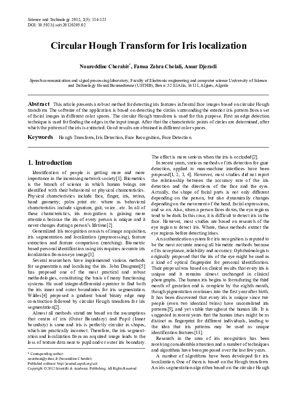Pdf Circular Hough Transform For Iris Localization