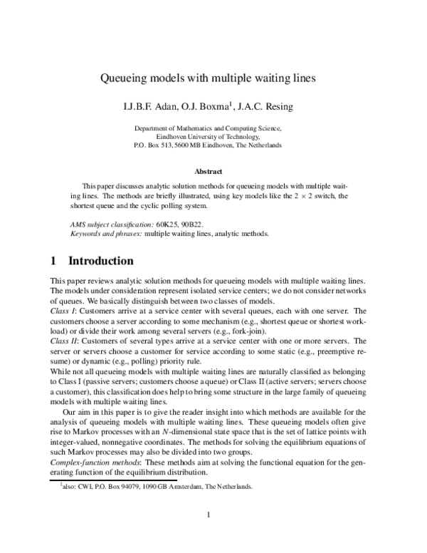 (PDF) Queueing Models with Multiple Waiting Lines