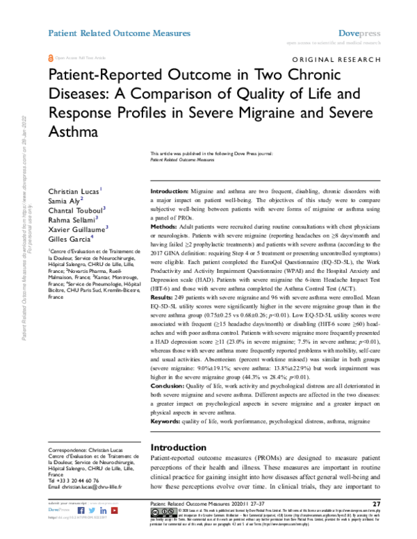 (PDF) Patient-Reported Outcome in Two Chronic Diseases: A Comparison of ...